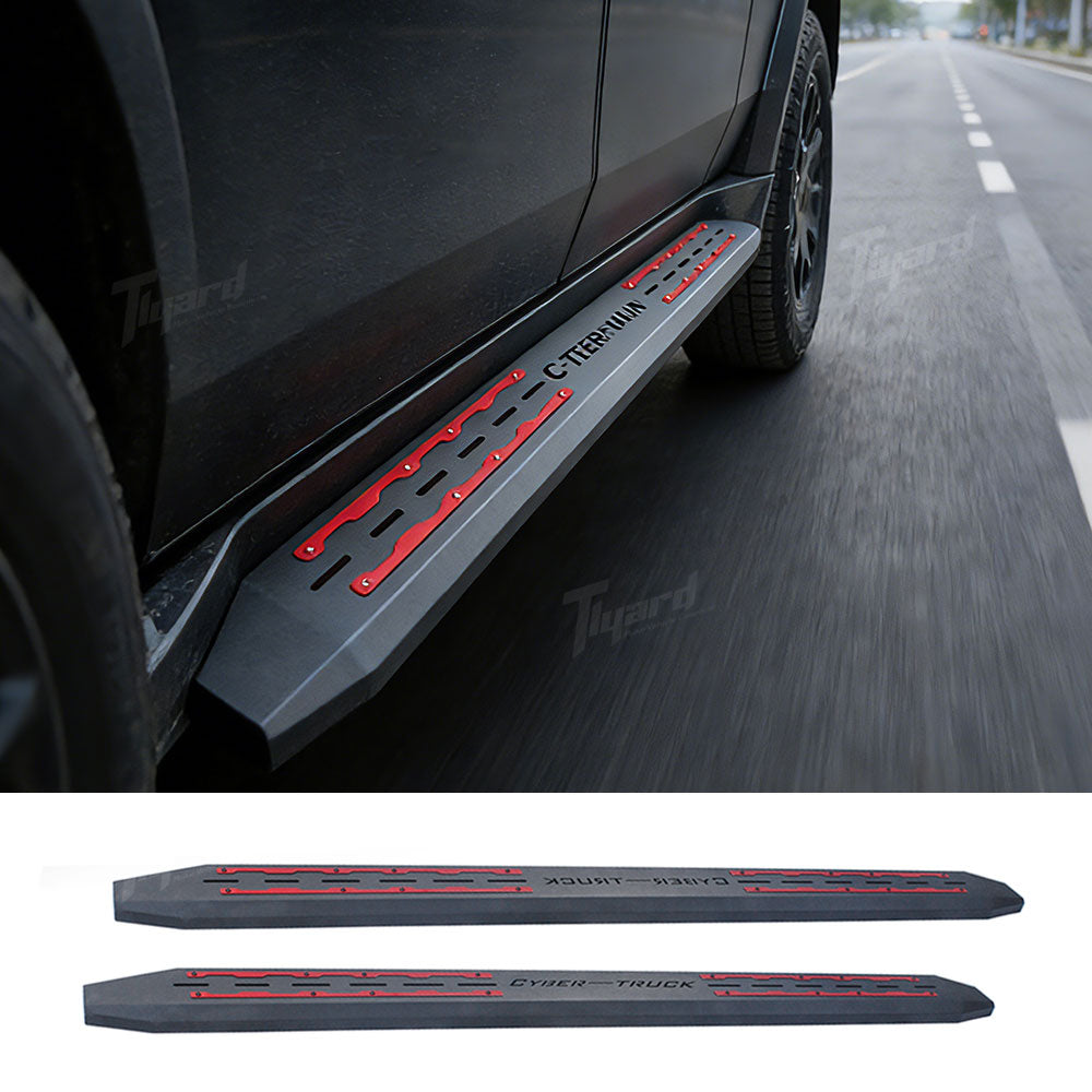 Tesla Cybertruck Running Boards with Red Accents Tactical Style Side S ...