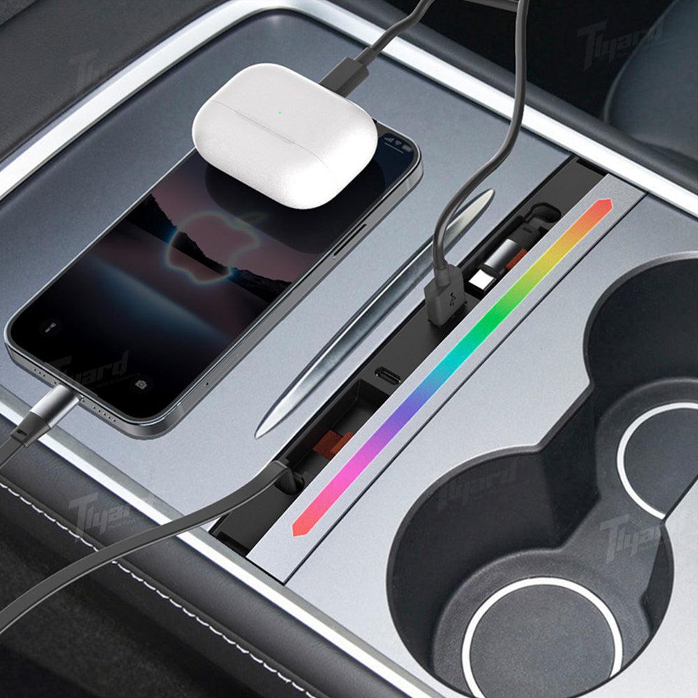 Tesla Model 3/Y USB Hub with Retractable Fast Charging Cable Center Co ...