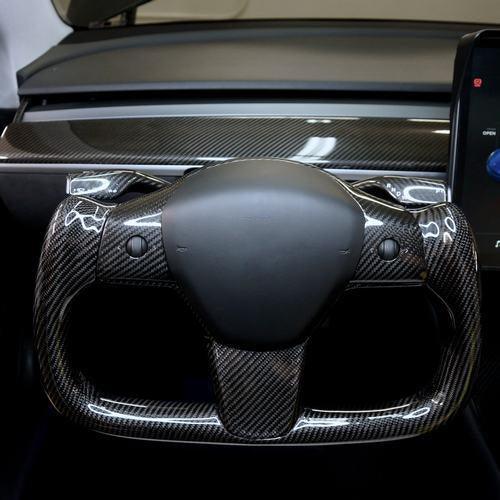 Modified Model 3 & Y Yoke Style Full Real Carbon Fiber Heated Steering ...